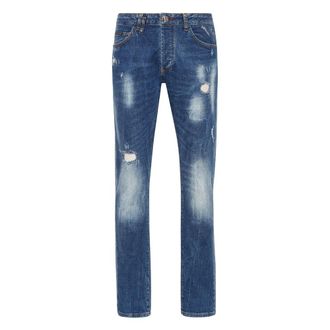Philipp Plein Homme, Jeans, Bleu, Taille: W30 Jeans Straight Cut Lion Circus
