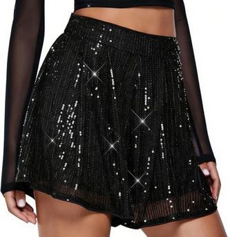 Minetom Jupe &Agrave; Paillettes pour Femme Mini Jupe-Shorts Extensible Costume De Carnaval P&eacute;tillant pour Rave A Noir M