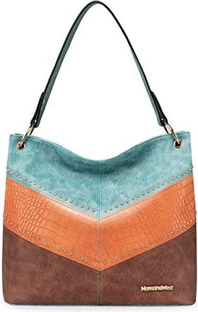 Montana West Sacs à main Hobo pour femmes avec fermeture éclair, B-Bleu clair/orange/marron, Large