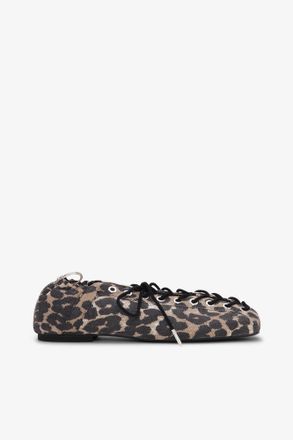 Ganni gemischt Schn&uuml;r-Ballerinas in Denim mit Leopardenmuster Bio-Baumwolle - Gr&ouml;&szlig;e 35