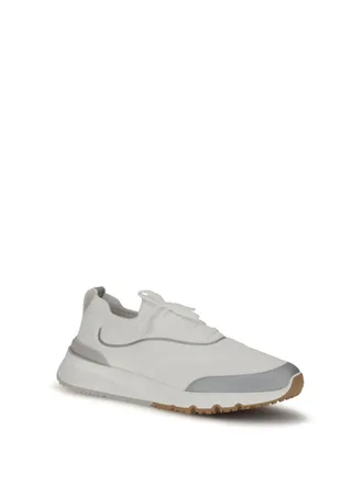 Brunello Cucinelli Mens Techno Cotton Knit Sneakers Runners Bianco+silver+bianco-Ambra-Grigio Chiaro Upper: Cotton; Sole: Rubber Bianco+silver+bianco/ambra/grigio