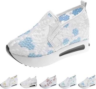 Generic Baskets orthop&eacute;diques pour femme - Broderie florale - Respirantes - Bout rond - Chaussures compens&eacute;es habill&eacute;es et d&eacute;contract&eacute;es - Chaussures de march
