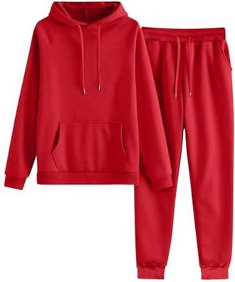 Generic Tenue 2 pi&egrave;ces pour femme - Ensemble de surv&ecirc;tement &agrave; capuche tendance et ample &agrave; manches longues et pantalon de surv&ecirc;tement, Rouge, 3x_l
