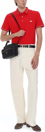 Valentino Logo-Patch Cotton Polo Shirt - Red