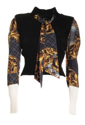 Versace Jeans Couture Strickpullover Damen Pullover mit Schal-Detail Barock & Tartan Design luxuri&ouml;se Eleganz mit modernem Fashion-Statement