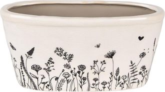 Clayre & Eef Blumentopf 23x11x11 cm Beige Schwarz Keramik Oval Blumen Innenblumentopf