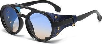 Generic 2026 Nouvelles lunettes de soleil steampunk pour hommes mode bordure en cuir décoration tendance lunettes de soleil à monture ronde, C4., Taille uniqu