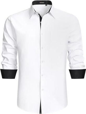 Hisdern Hommes Chemise Blanc Manches Longues Formelle Casual Robe Affaires Coupe Régulière Boutonnée Travail Chemise pour Hommes De Mariage avec Poches Blanc 