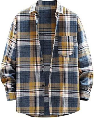 Generic Chemise &agrave; carreaux en flanelle - Chemise &agrave; carreaux en coton pour homme - Chemise &agrave; carreaux d&eacute;contract&eacute;e &agrave; manches longues pour homme - Chemise &agrave; car