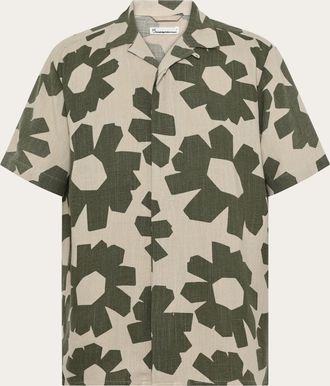 Knowledge Cotton Apparel Herren vegan Kurzarmhemd Relaxed Leinen Mix Print Gr&uuml;n