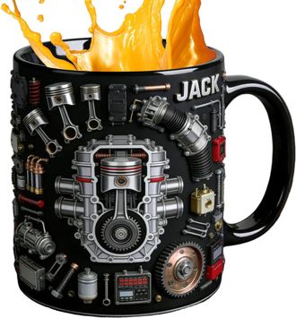 Generic Keramik-Becher | Realistisches Mechanisches Design,Motorrad Keramik Tasse Mit Rutschfester Griff - F&uuml;r M&auml;nner Auto Liebhaber Tee Home Office Urlaub Va