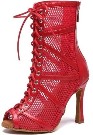 Miyoopark Chaussures de danse pour femme - Talon haut - Bottes de soir&eacute;e latine, L555 Rouge Talon 10 cm, 38.5 EU
