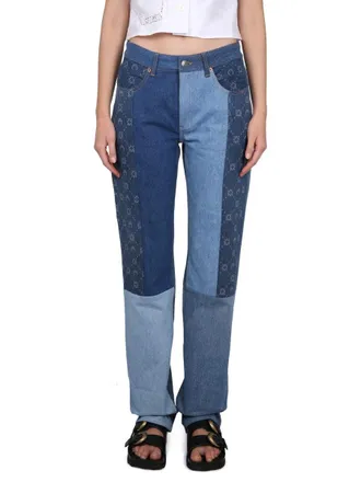 Marine Serre Button Closure Jeans - Blue
