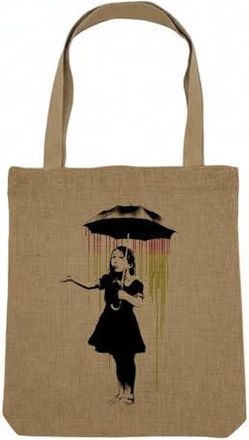 Fabulous Sac Shopping Tote Bag Aspect Lin - Banksy Nola Rain Girl Umbrella Girl Ouragan Katrina - Sac de Courses Toile Epaisse 360g Beige Naturel Cabas Port&eacute; E