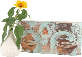 Guru Shop Geschnitzte Buddha Maske, Wanddekoration, Wandbild aus Balsaholz, Wei&szlig;, 14x30x3 cm