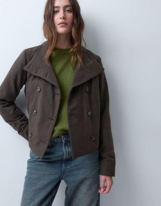 Hollister veste &agrave; double boutonnage &agrave; col chemin&eacute;e marron