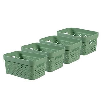 Curver Infinity Dots Lot de 4 petites boîtes de rangement rectangulaires 100% recyclées 4,5 litres Vert