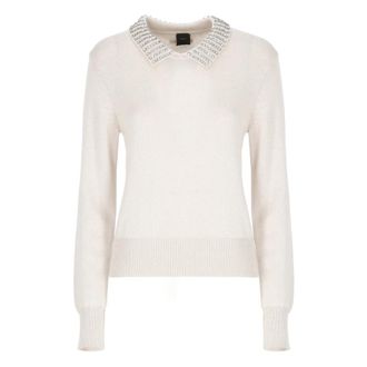 Pinko Pullover mit Kragen und Strasssteinen - - Knitwear - Damen - Beige - M