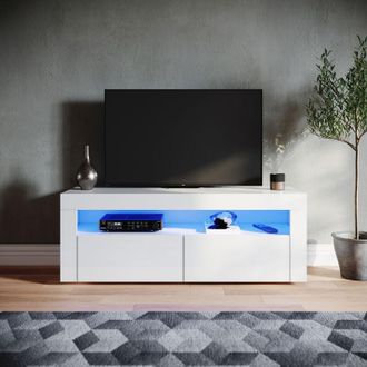 Sonni Sonni - tv Board 120x40x45cm Lowboard Unterschrank mit led Beleuchtung Wei&szlig; Hochglanz tv Schrank
