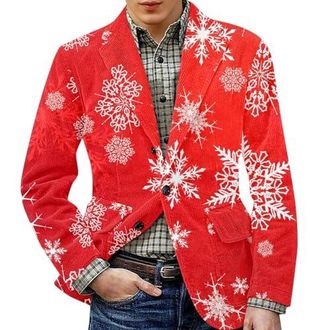 Generic Costume de Noël pour homme Blazer avec imprimé flocons de neige Veste de loisirs avec col à revers classique et fermeture à boutons pour le quotidien 