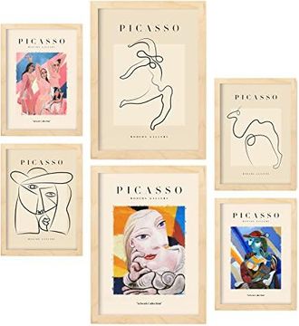 Nacnic Ensemble de 6 affiches &agrave; lencre noire. Harmonie. Estampes de fauvisme et de surr&eacute;alisme pour lam&eacute;nagement int&eacute;rieur et la d&eacute;coration A3 & A4, cadres e