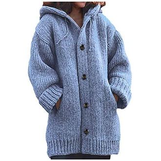 FNKDOR Gilet Long Femme en Tricot Veste à Capuche Ouvert Épais Manches Longues Pull Cardigan Chaud Casual Grosse Maille Manteau Capuche Sweater Hiver Chandai