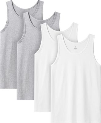 Lapasa Herren 4er Pack Unterhemd 100% Baumwolle Classic Tanktop Atmungsaktiv Rundhals Fitness Achselshirt Muskelshirt M36, Grau*2+Wei&szlig;*2, 3XL