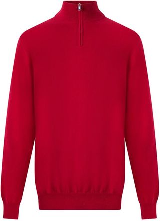 Fedeli Pull en Cachemire avec Col Zipp&eacute; - Homme - Pulls - Rouge - Taille: 3XL