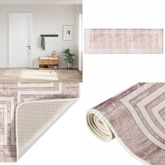 vidaXL Teppich Waschbar 80x300 cm Beige Rutschfest - Samt Teppich - Wohnzimmer Teppich - Flur Teppich - Beige Teppich - Digitalgedruckter Teppich - Home &
