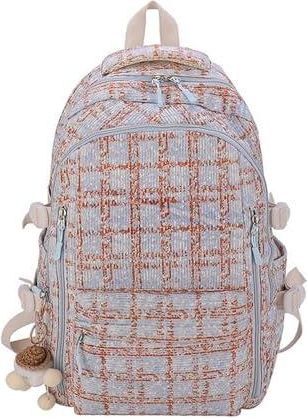 Generic Joli sac &agrave; dos en velours c&ocirc;tel&eacute; &agrave; carreaux de fraise, sac esth&eacute;tique, d&eacute;contract&eacute;, l&eacute;ger, sac &agrave; dos pour ordinateur portable, petit sac &agrave; dos pour fi