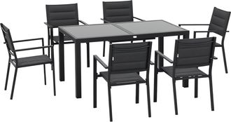 OUTSUNNY Gartenmöbel aus Aluminium und Textilene Ausziehbarer Tisch 6 stapelbare Stühle 6 Personen - Abm. Tisch 150/210L x 90l x 75H cm grau