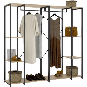 Dmora Gro&szlig;er Dalton Kleiderschrank, Schlafzimmer Schrank mit 5 Regalen, Kleiderstange, Schubladen, 40x167h cm Eiche Braun