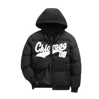 TONY BACKER Veste dhiver pour homme Bomber avec capuche d&eacute;tachable Chicago08, Noir, XL