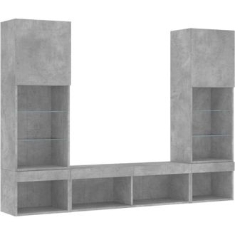 vidaXL Vidaxl - Unit&eacute;s murales tv avec led 5 pcs gris b&eacute;ton bois ding&eacute;nierie