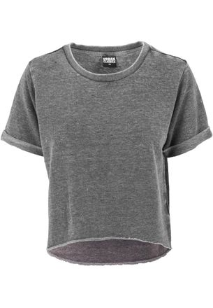 Urban Classics Damen Sweatshirt Ladies Cropped Burnout Short Sleeve Crew, Grau (Darkgrey 94), S