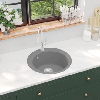 vidaXL Granitsp&uuml;le Einzelbecken Rund Grau - Vidaxl