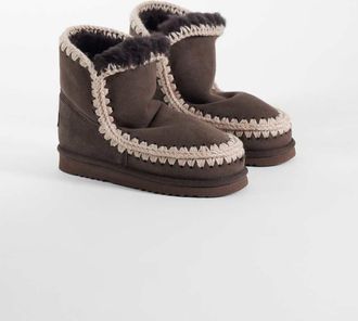 Mou Mou 18 bottes en daim doubl&eacute;es de peau retourn&eacute;e marron moka