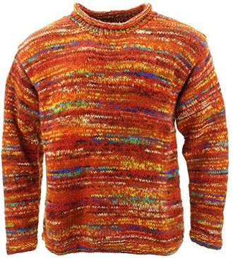 Loud Elephant Pull en laine &eacute;paisse tricot&eacute; &agrave; motifs ray&eacute;s d&eacute;grad&eacute; de couleurs arc-en-ciel r&eacute;tro 100% ample oversized chaud, XL