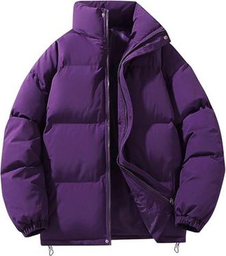 Generic Doudoune chaude pour homme avec col montant et fermeture &eacute;clair - Manteau dhiver &eacute;pais et &eacute;pais - Manteau &agrave; bulles de ski, violet intense, 3XL