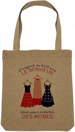 Fabulous Sac Shopping Tote Bag Aspect Lin - Robe - Largent ne Fait Pas le Bonheur Mode F&eacute;minine Sac de Courses Toile Epaisse 360g Beige Naturel Cabas Port&eacute; Epa