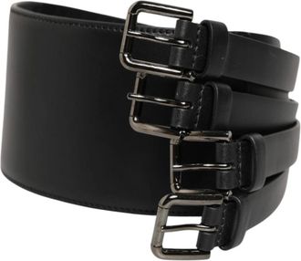 Dolce & Gabbana unisex, Accessoires, Noir, Taille: ONE Size Ceinture en Cuir Noir &agrave; Boucle Multiple Robe
