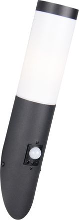 Trio Leuchten Au&szlig;en Wandleuchte Trioto 209769132, Edelstahl Schwarz matt, Kunststoff wei&szlig;, exkl. 1x E27, Bewegungssensor