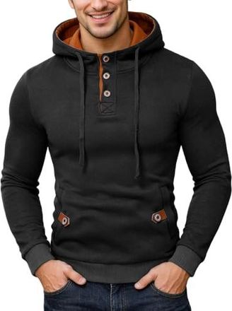 Generico WAZHAKU Pull &agrave; capuche pour homme avec col roul&eacute; - Pull d&eacute;contract&eacute; - Coupe droite - Sweat &agrave; capuche - Printemps - Manches longues - Sweat &agrave; capuche b