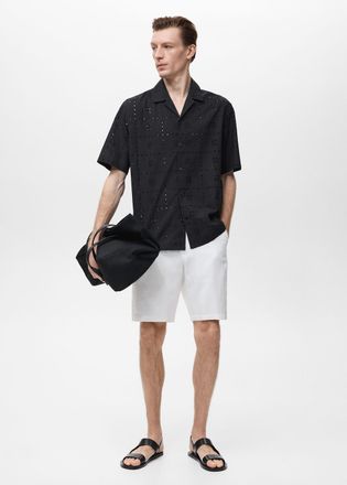 Mango Chemise à broderie perforée noir - Homme - XL - MANGO MAN