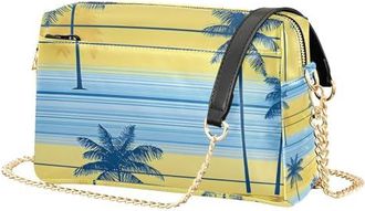 Mnsruu Sacs à bandoulière pour femme, sac à main en cuir motif palmier bleu