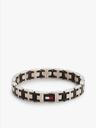 Tommy Hilfiger Bracelet &agrave; mailons bicolores noirs &agrave; drapeau