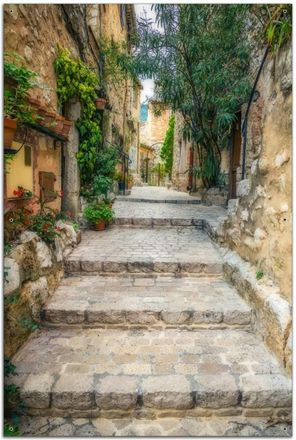 Wallario Outdoor-Poster für Garten oder Balkon Alte steinerne Gasse in Südfrankreich, Motivbanner Größe: ca. 60 x 90 cm, Outdoor-Bild