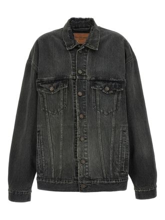 Balenciaga veste en jean &agrave; effet us&eacute; - Gris