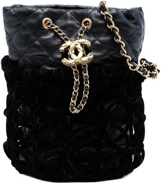 Chanel Hobo Bags - Braided Velvet Goatskin Drawstring Bucket - Gr. unisize - in Schwarz - f&uuml;r Damen