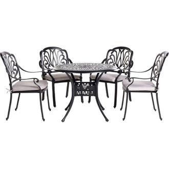 Beliani Gartenm&ouml;bel Gartenset Schwarz Aluminium 1 Tisch 4 St&uuml;hle 4 Gartenkissen